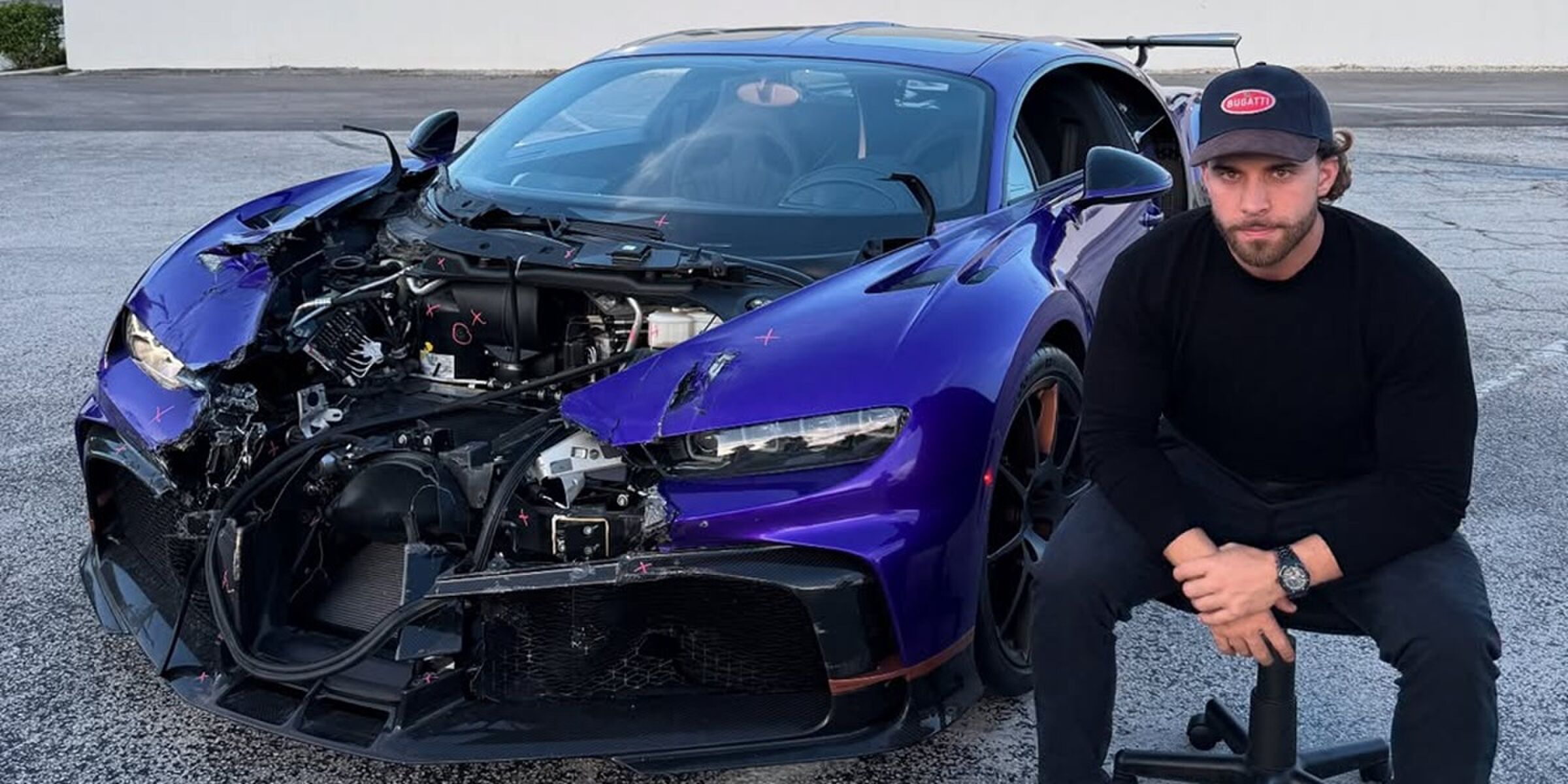 Youtuber crasht met zijn Bugatti, maar dat lijkt hem weinig te deren